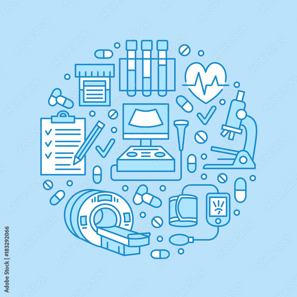Medical check up poster template. Vector flat line icons, illustration ...