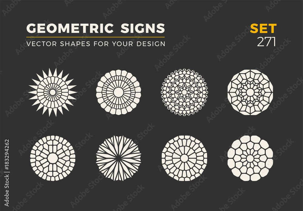 Set of eight minimalistic trendy shapes. Stylish vector logo emblems ...