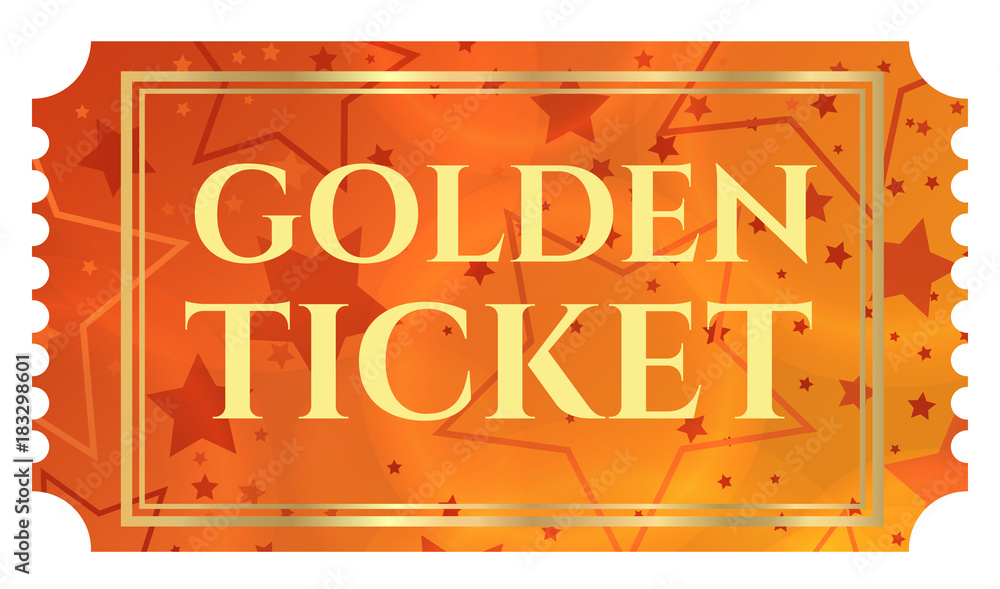 Gold ticket, golden token (tear-off ticket, coupon) with star magical ...