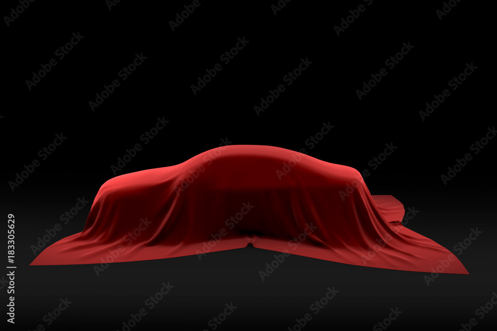 Car under the red cloth cover Stock Illustration | Adobe Stock