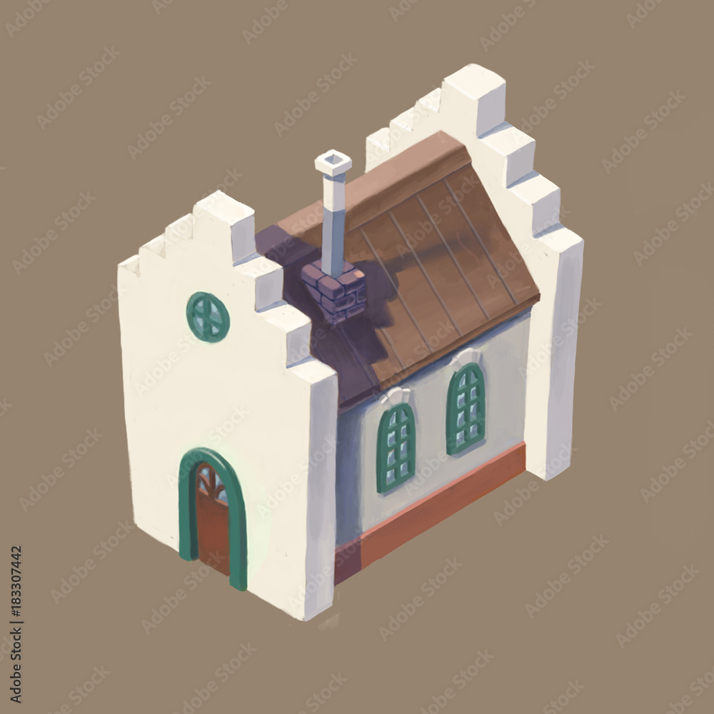 Isometric small residential one-storied house with gable roof. Stock ...