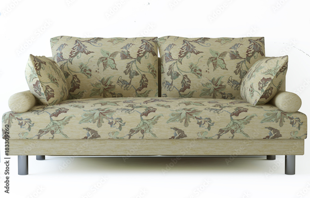 Fabric armchair sofa in a slightly primitive style. Upholstery material ...