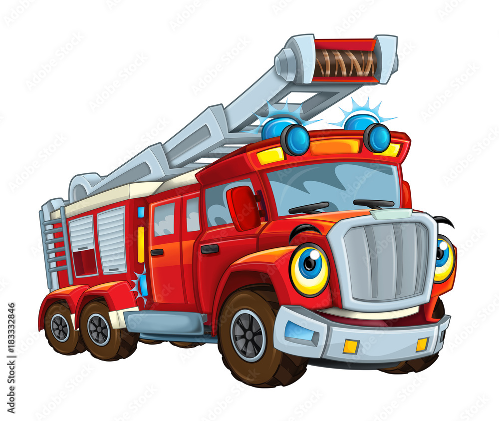 Cartoon happy and funny cartoon fire fireman bus looking and smiling ...