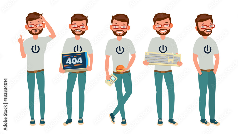 Classic Geek Man Vector. Funny Modern Geek. Sleuthing, Disguising. Flat ...