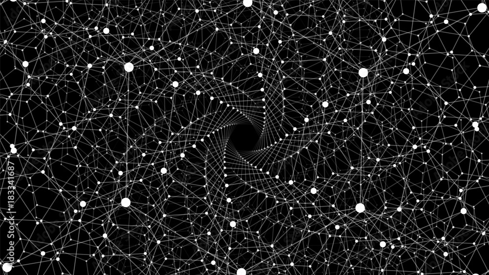 Vector infinite twisted hexagonal space background. Matrix of glowing ...