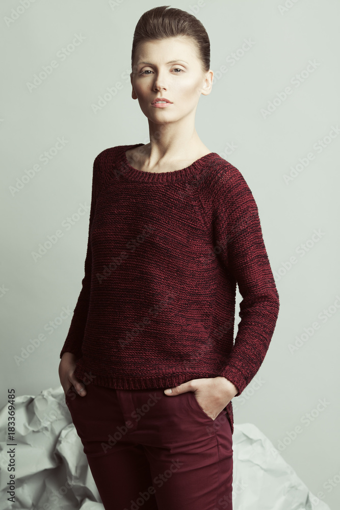 Art fashion, pret-a-porter concept. Portrait of androgynous model with ...