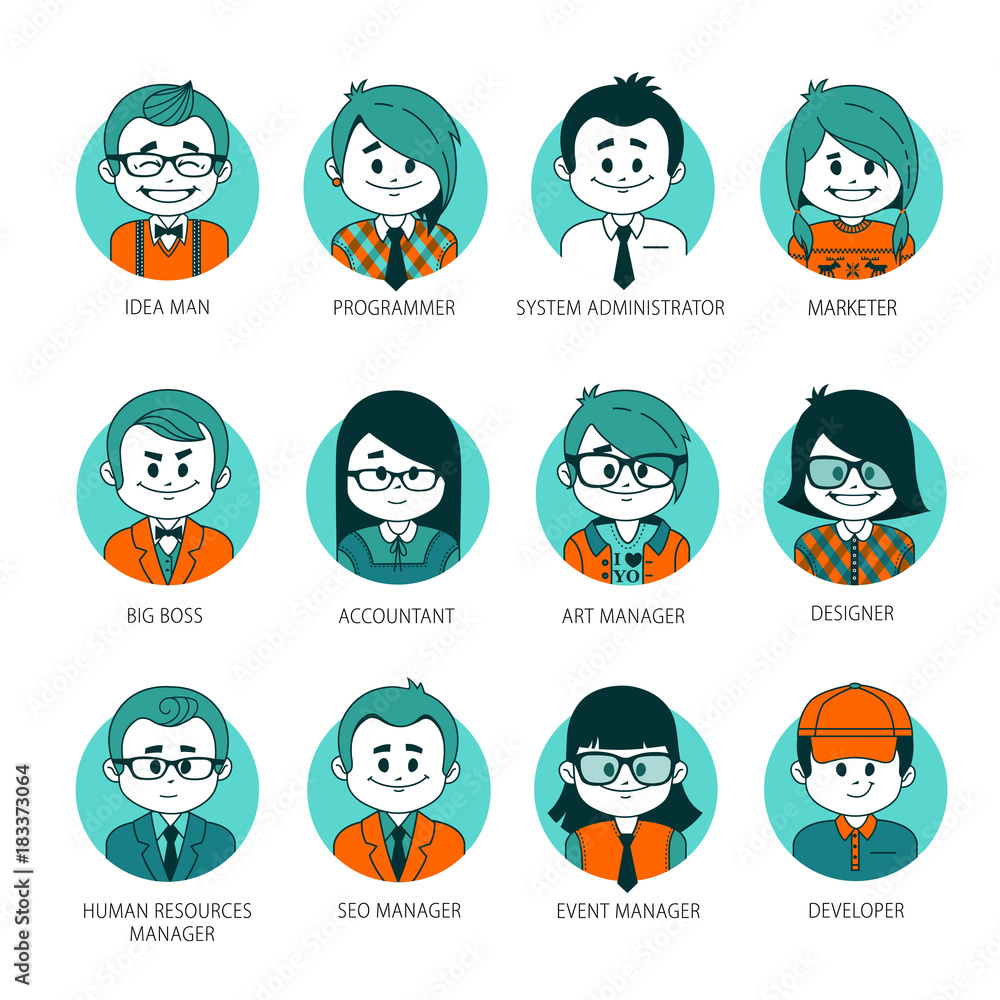 Set of people avatars your office team. Collection of professions in IT ...