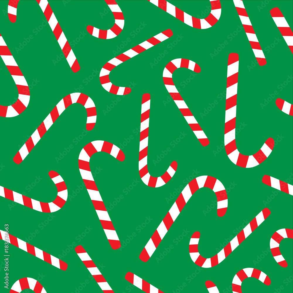Christmas candy cane vector seamless pattern. Festive green background ...