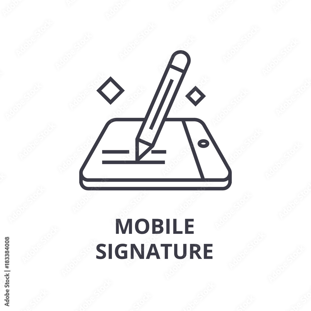 mobile signature line icon, outline sign, linear symbol, flat vector ...