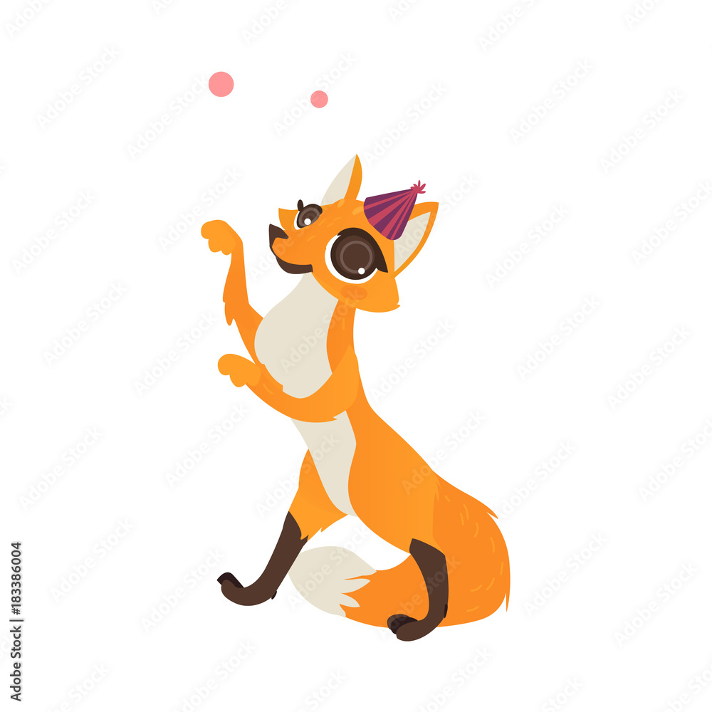 vector cartoon stylized cheerful red fox, cute character dancing in ...