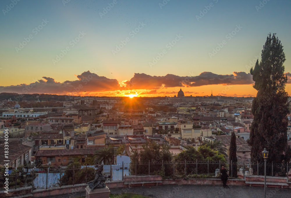 Rome (Italy) - The sunset from Terrazza del Pincio in Villa Borghese ...