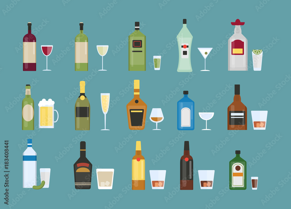 Alcohol drinks set. Stock Vector | Adobe Stock