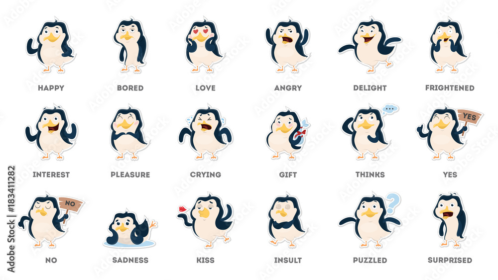 Cartoon penguin set. Stock Vector | Adobe Stock