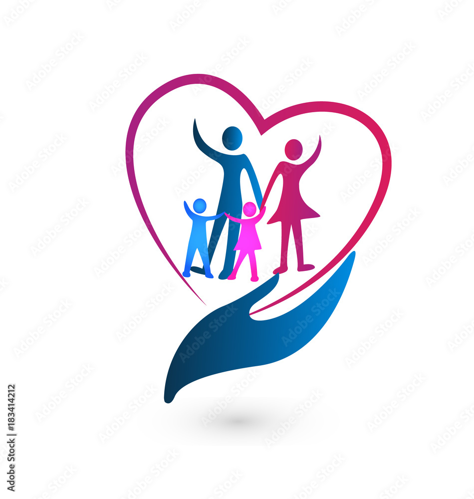 Family surrounded by heart and caring hands symbol Stock Vector | Adobe ...