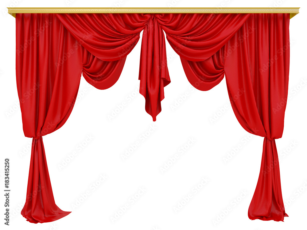 curtain of a theater or a opera opening on a white background 3d ...