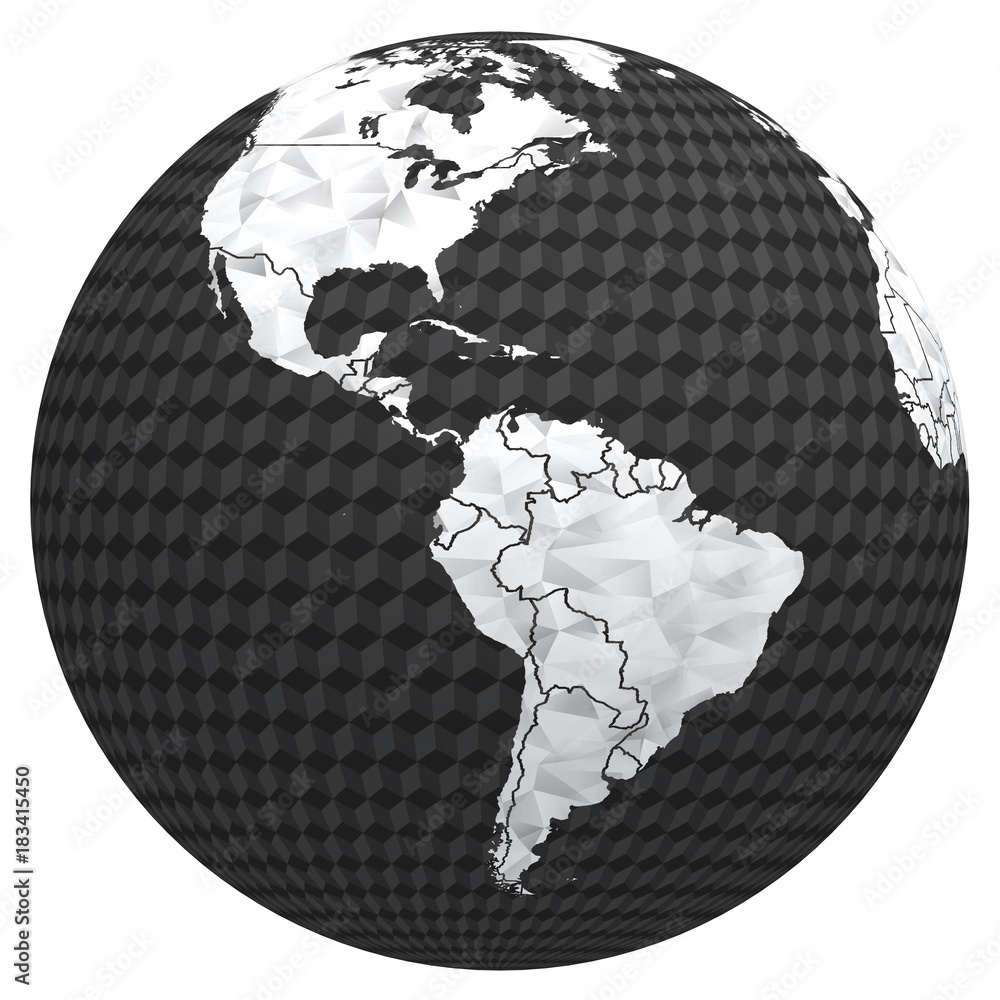 Globe icon showing different countries or america and white map of the ...