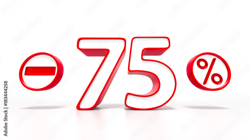 75 percent red symbol isolated on white background Stock Illustration ...