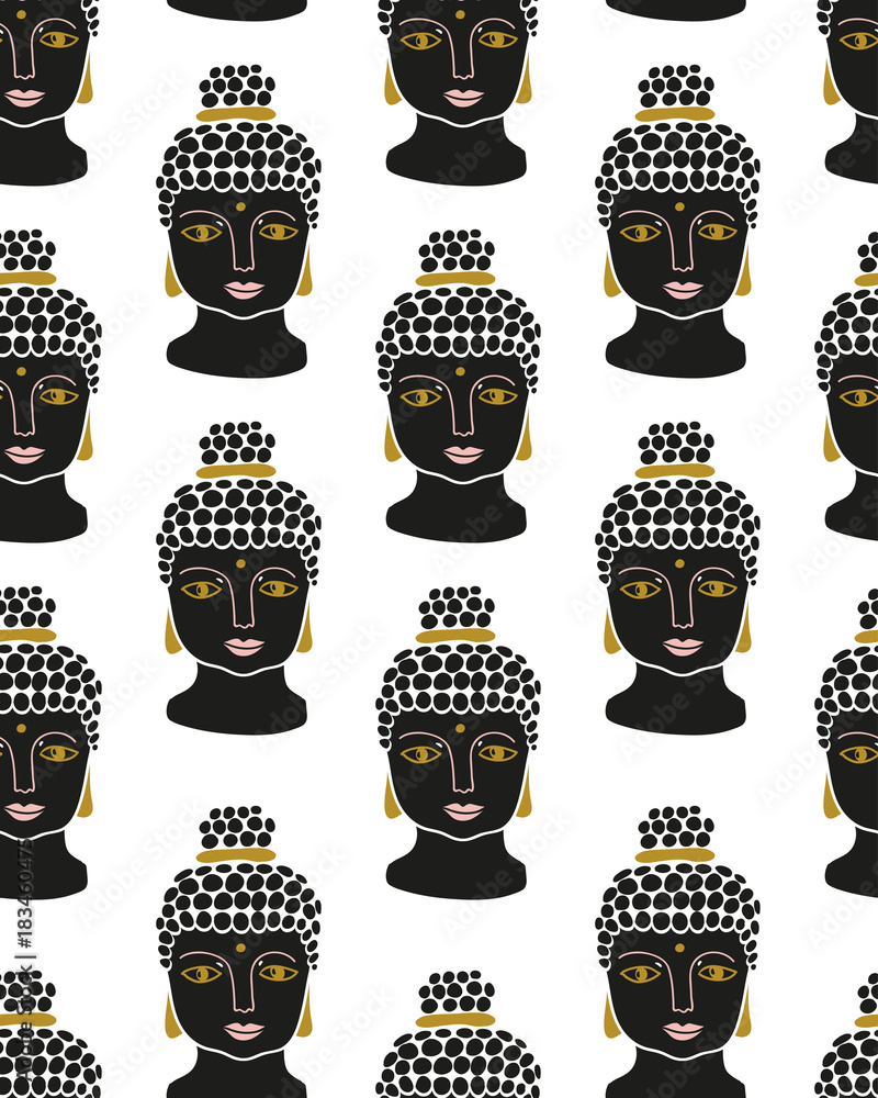 Vector buddha seamless pattern. Hand drawn print design for fabric ...