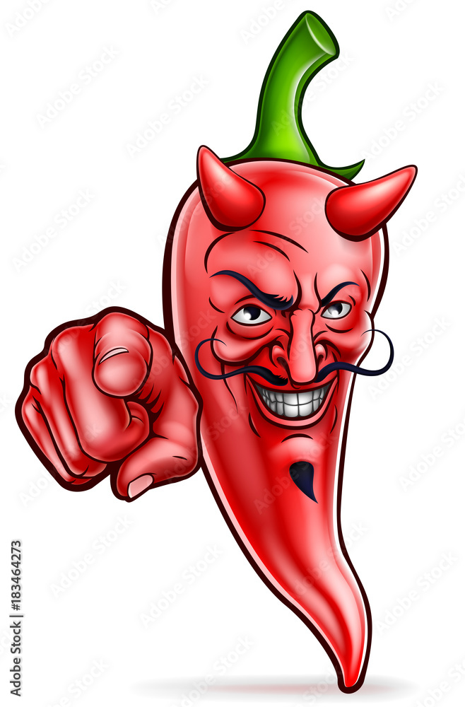 Cartoon Devil Red Chilli Pepper Pointing Stock Vector | Adobe Stock