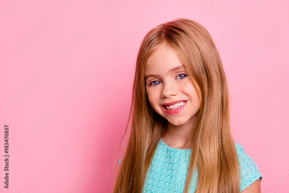 Close up portrait of cute lovely beautiful healthy little girl with ...