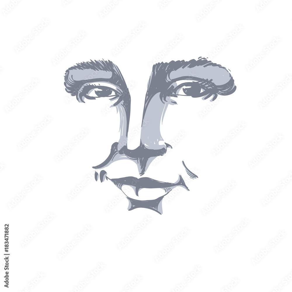 Hand Drawn Monochrome Portrait Of White Skin Flirting Woman Face