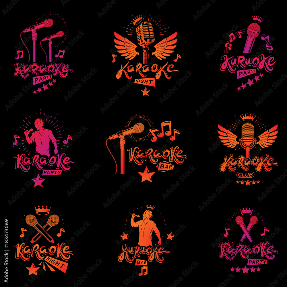 Set of social telecommunication theme logotypes, emblems and posters ...