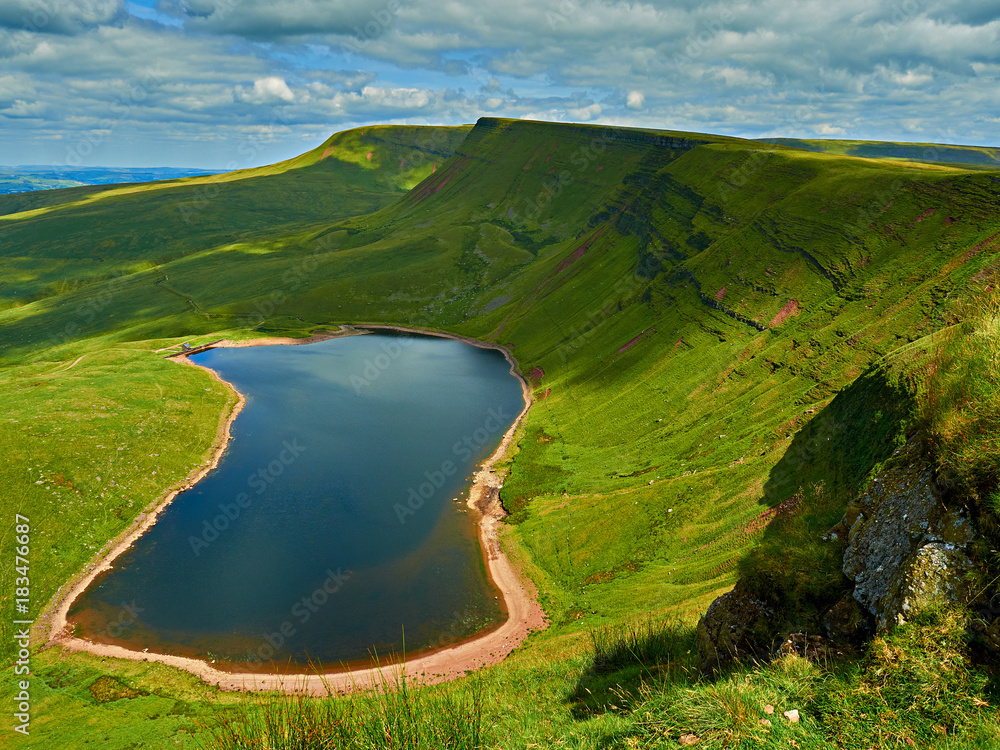 Llyn-y-Fach lake from the Beacons Way in The Black Mountain area of the ...