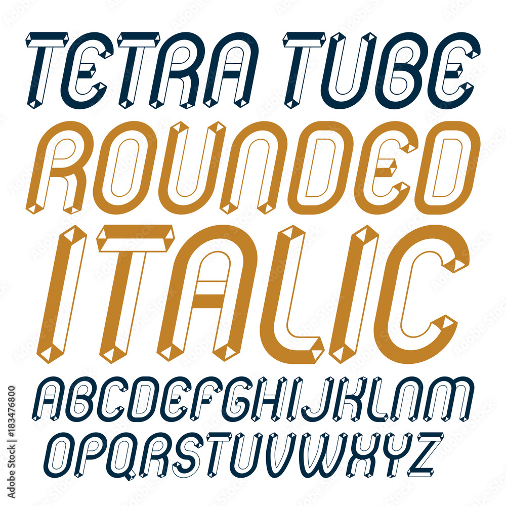 Vector upper case modern alphabet letters set. Artistic italic rounded ...
