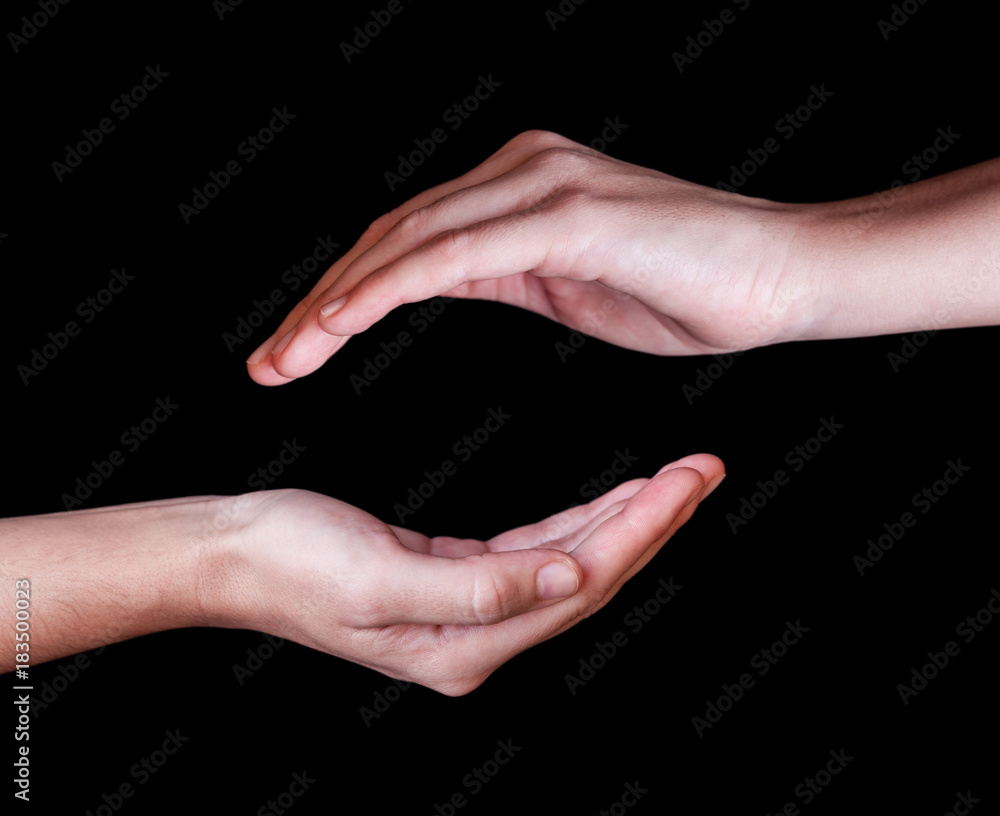 Woman or female hands cupped in a protection, protection, safety or ...