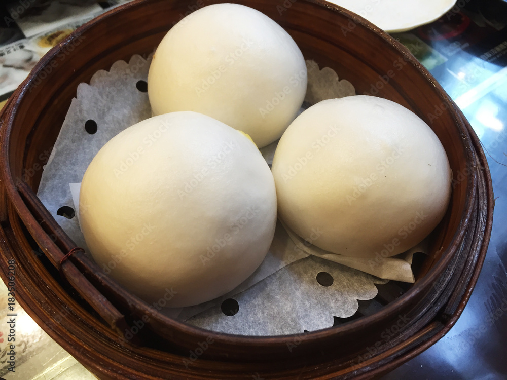 Hong Kong famous "dim sum" menu, "liu sha bao" (Chinese Molten Salted ...