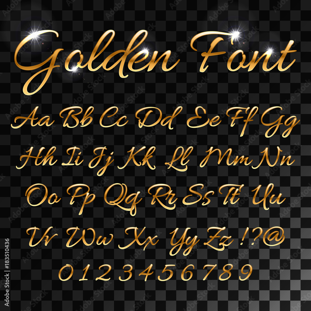 Calligraphic golden letters. Vintage elegant gold font. Luxury vector ...