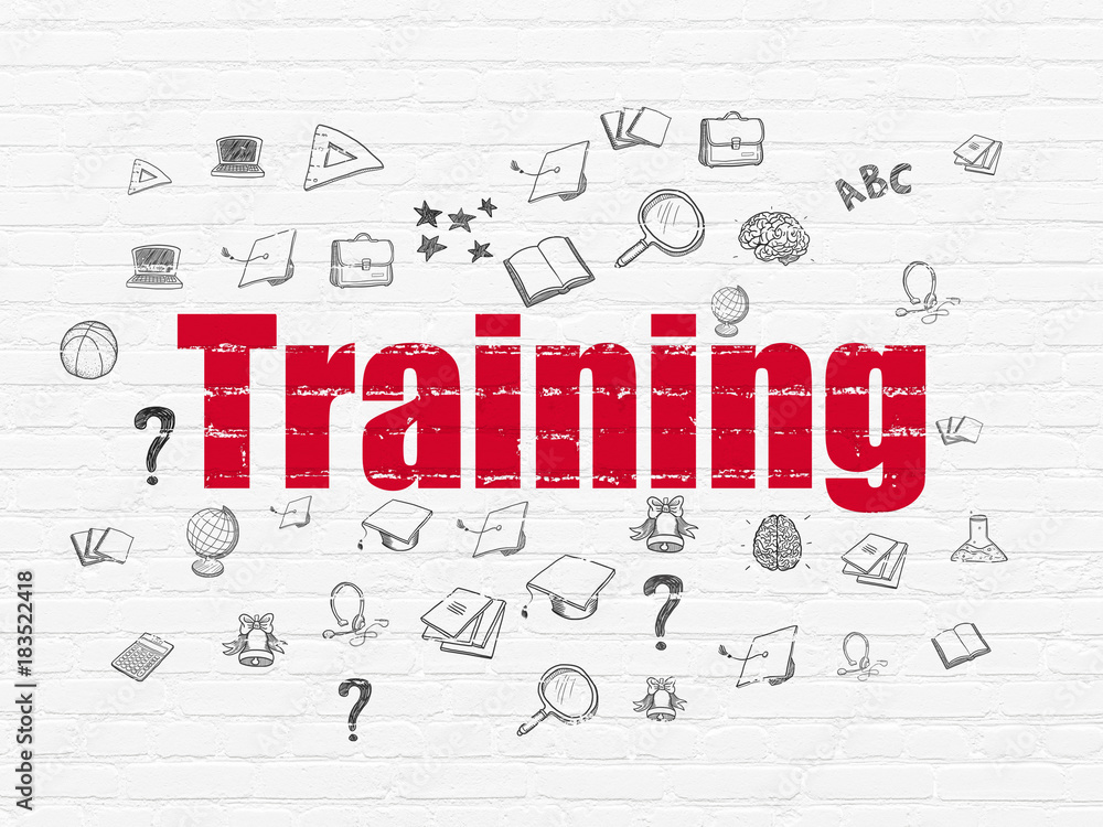 Education concept: Painted red text Training on White Brick wall ...