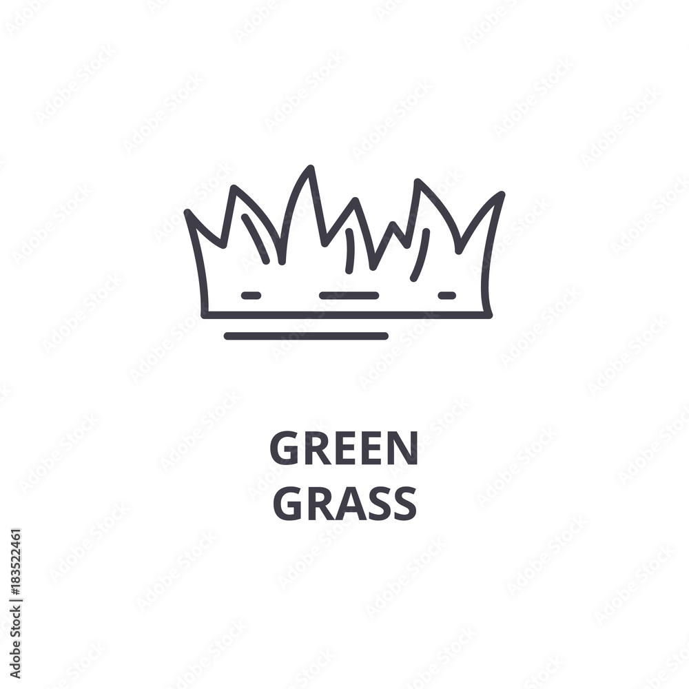 green grass line icon, outline sign, linear symbol, flat vector ...