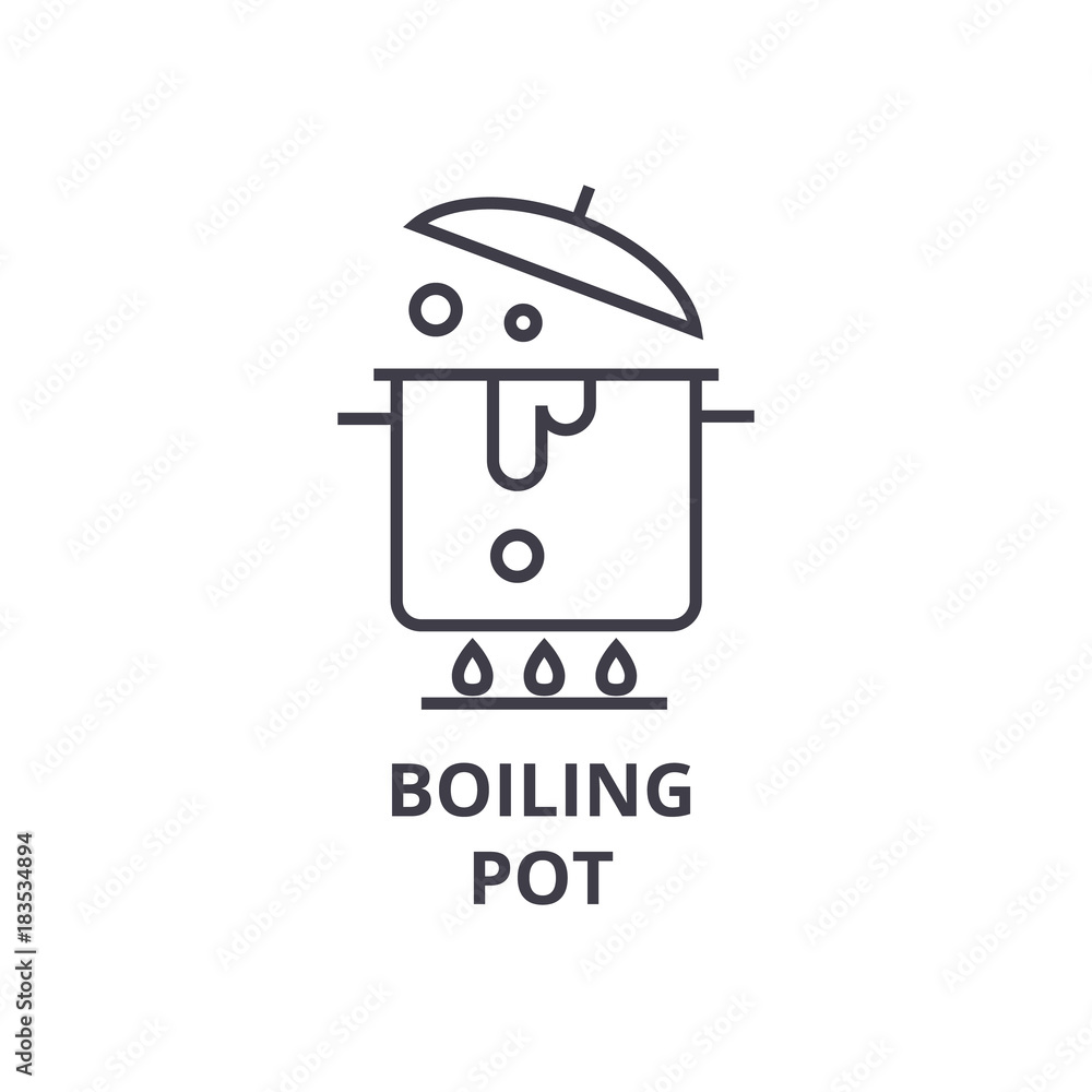 boiling pot line icon, outline sign, linear symbol, flat vector ...