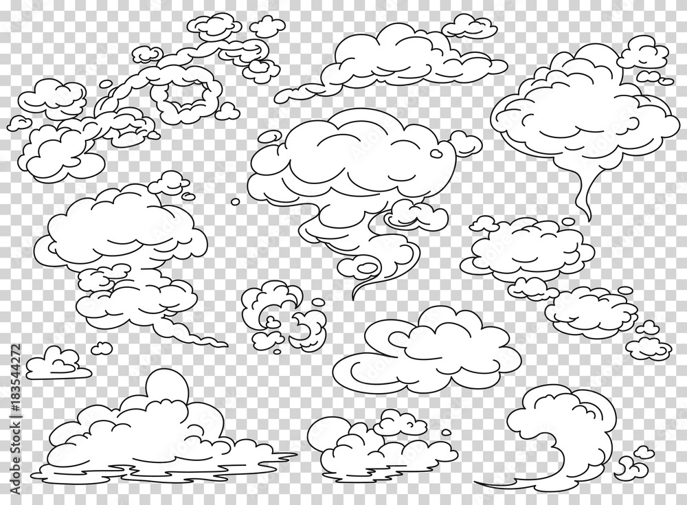 Comic book steam clouds set. Cartoon white smoke vector Illustration ...