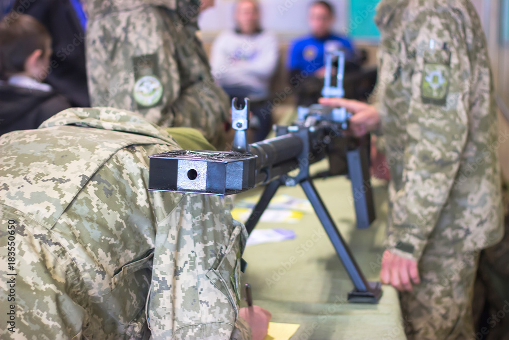 light machine gun with cartridge belt Stock Photo | Adobe Stock