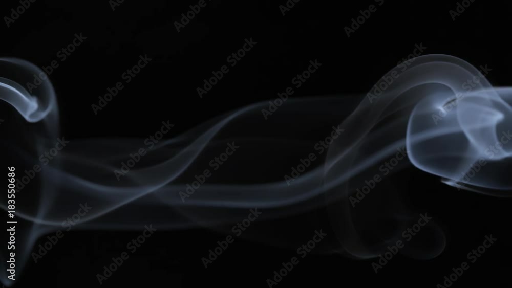 White tobacco smoke line cloud on black background 4k slow-motion video ...