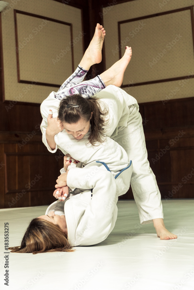 Fight. Girls train for training in judo and jujitsu Stock Photo | Adobe ...