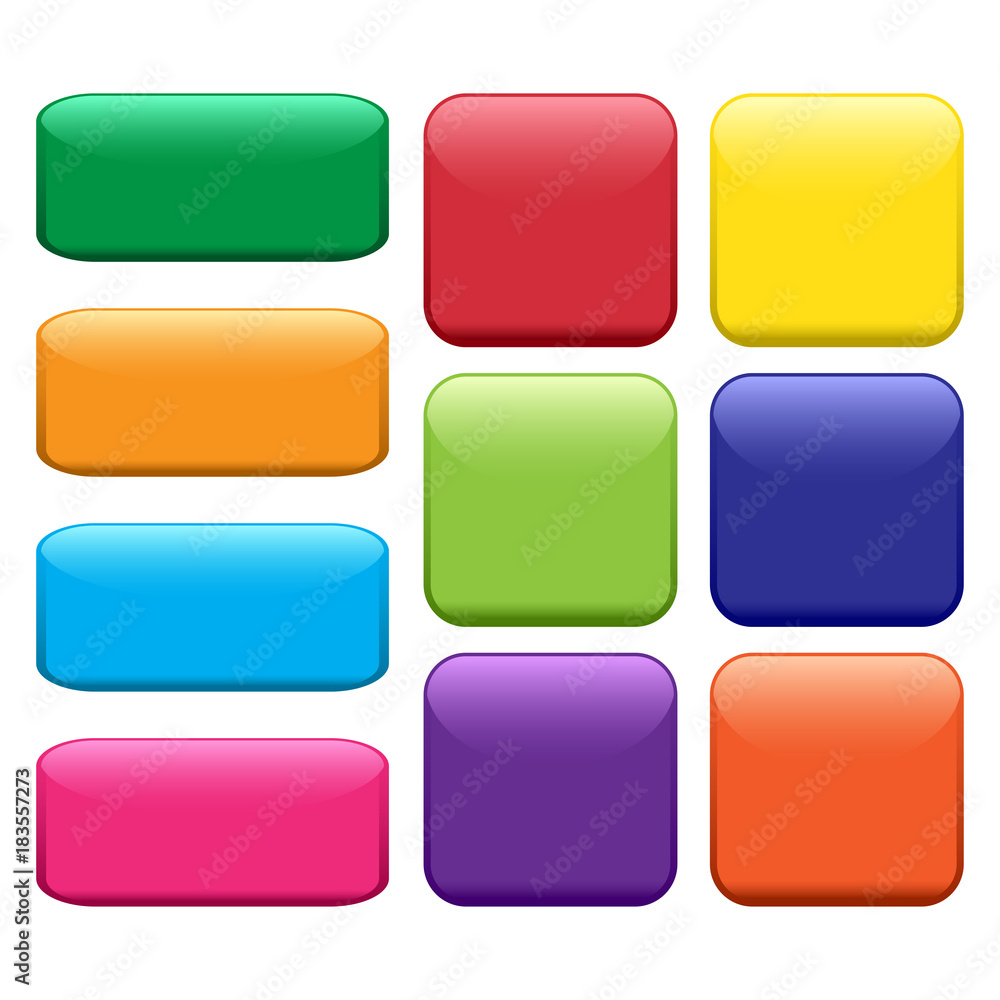 Colorful set of square and rectangular rounded button. Vector ...