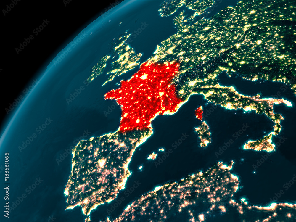 France at night on Earth Stock Illustration | Adobe Stock