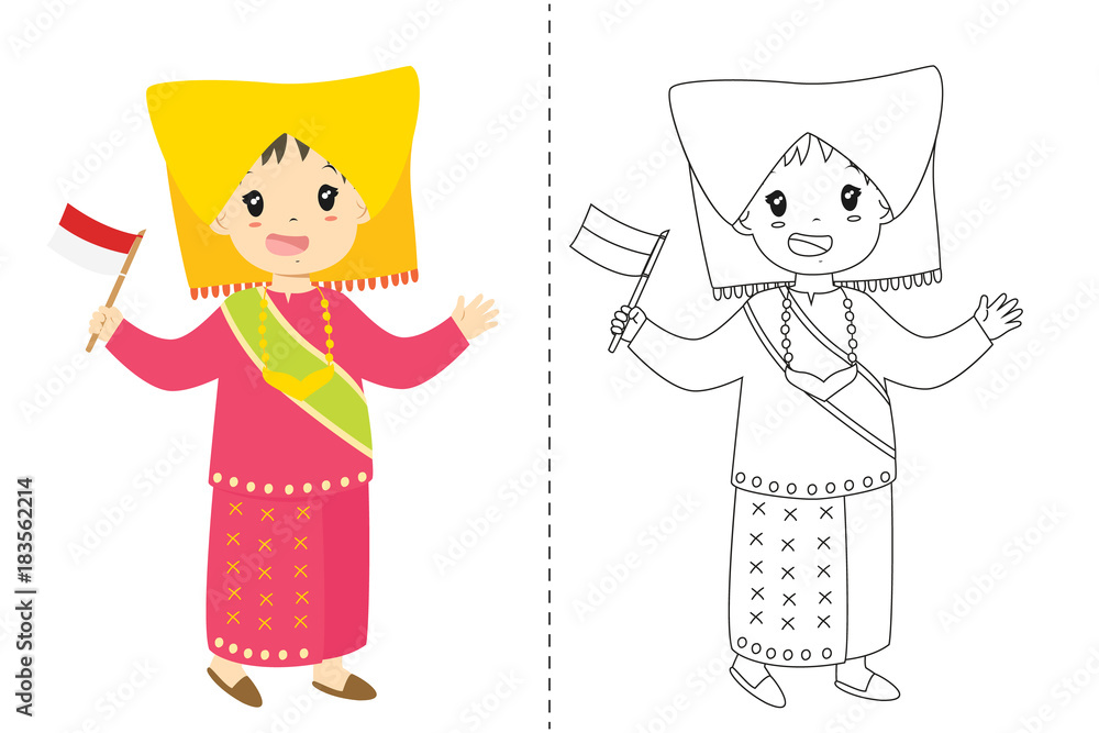 Indonesian girl wearing Padang traditional dress and holding an ...