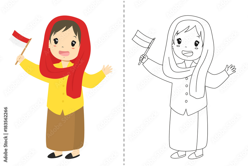 Indonesian girl wearing Betawi, Jakarta traditional dress and holding ...