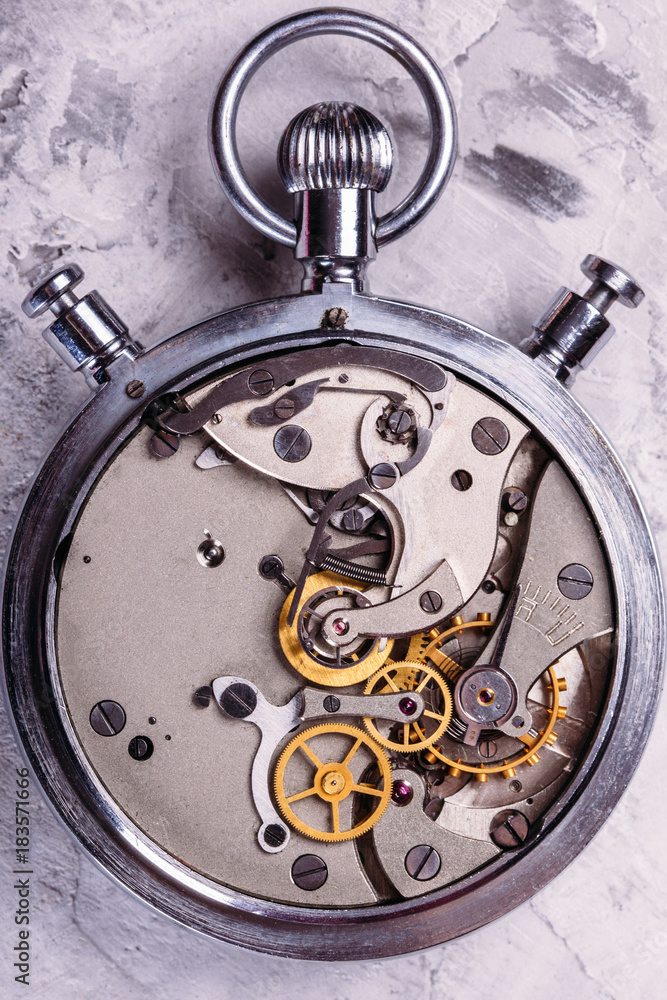 Stopwatch with an open lid. Mechanism Stock Photo | Adobe Stock