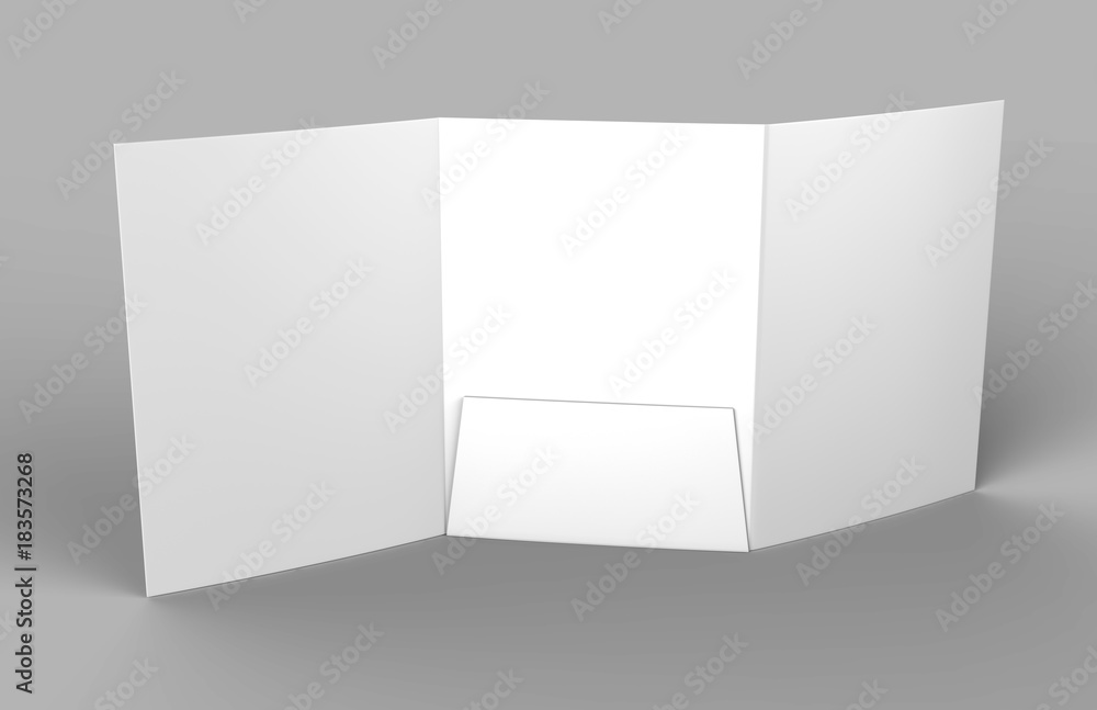 Tri-fold Blank white reinforced A4 single pocket folder catalog on grey ...