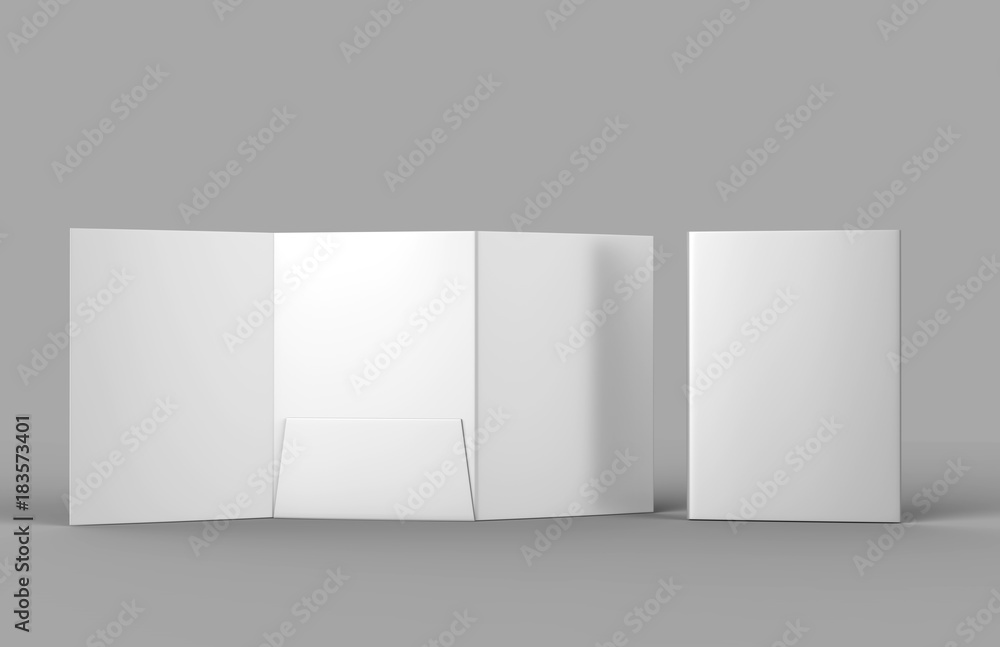 Tri-fold Blank white reinforced A4 single pocket folder catalog on grey ...