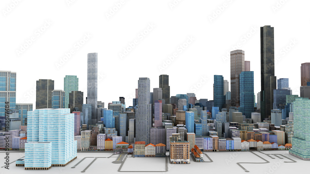 Architectural 3D model illustration of a large city on a white ...