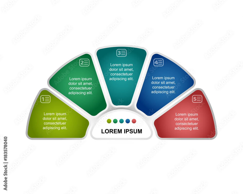 Semicircle infographic template. 5 bright elements for text and ...