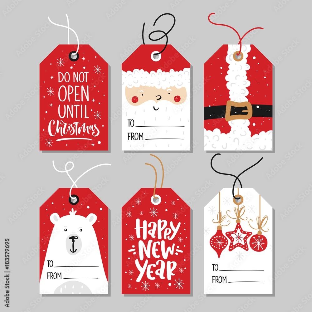 Christmas gift tags set with handwritten calligraphy and decorative ...