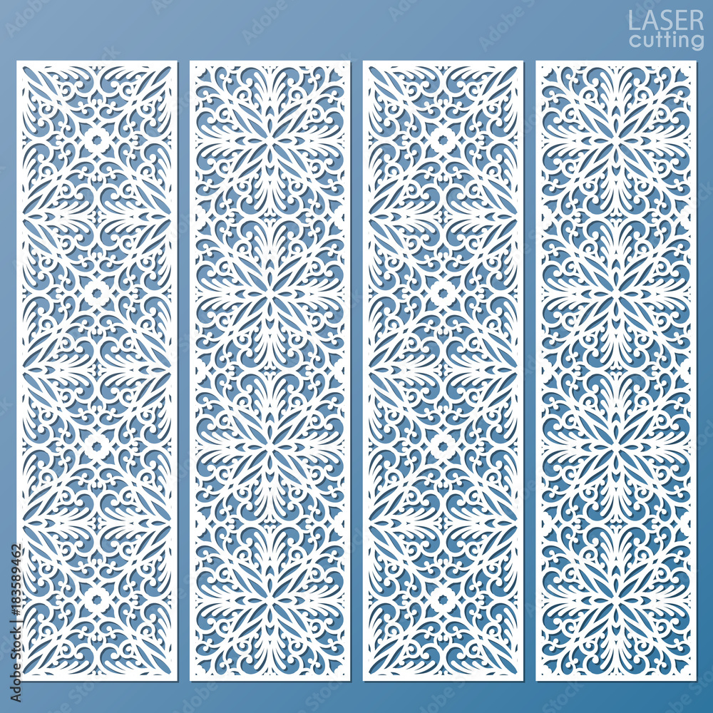 Laser cut decorative lace borders patterns. Set of bookmarks templates ...