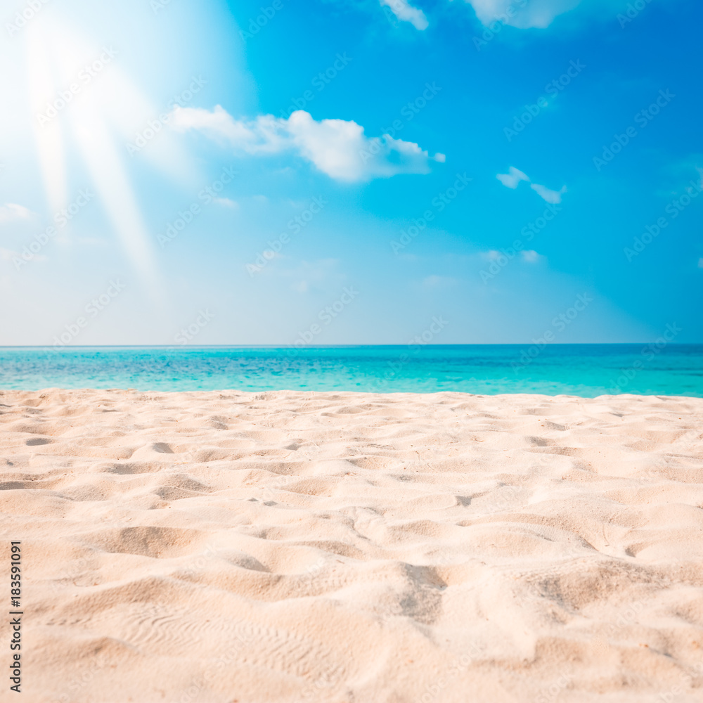 Tranquil beach scene. Exotic tropical beach landscape for background or ...